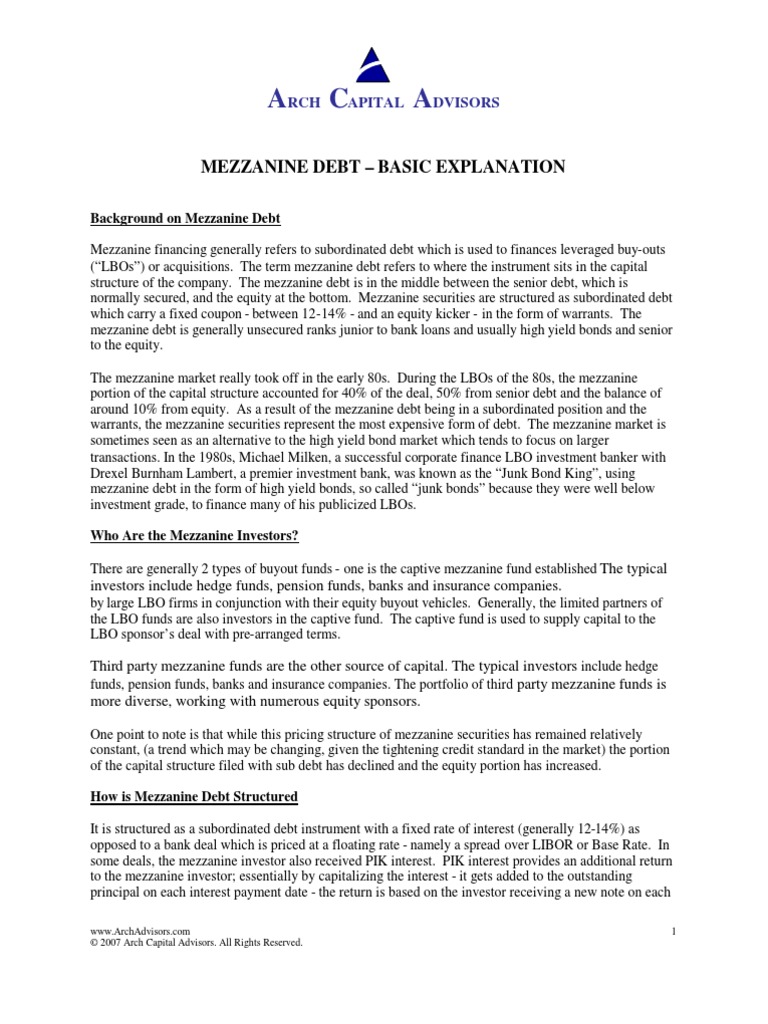 Mezzanine Debt Basic Explanation | PDF | Leveraged Buyout | Mezzanine ...
