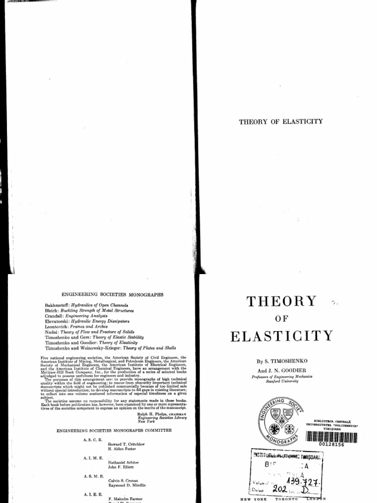 Theory of Elasticity by S. Timoshenko and J.N. Goodier (1951) | PDF