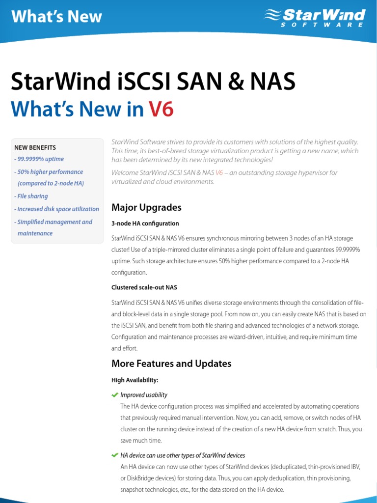 Starwind Iscsi San & Nas: What'S New in | PDF | Hyper V | Virtualization