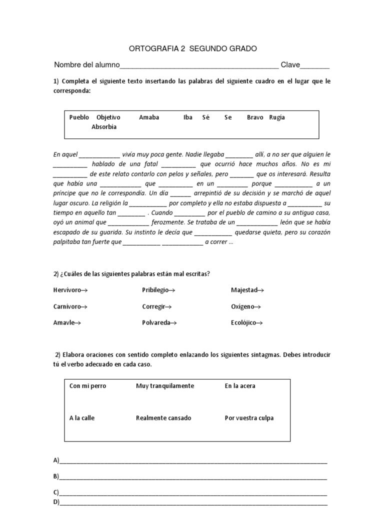 Ejercicios de Ortografía para Segundo Grado | PDF | Ficción general