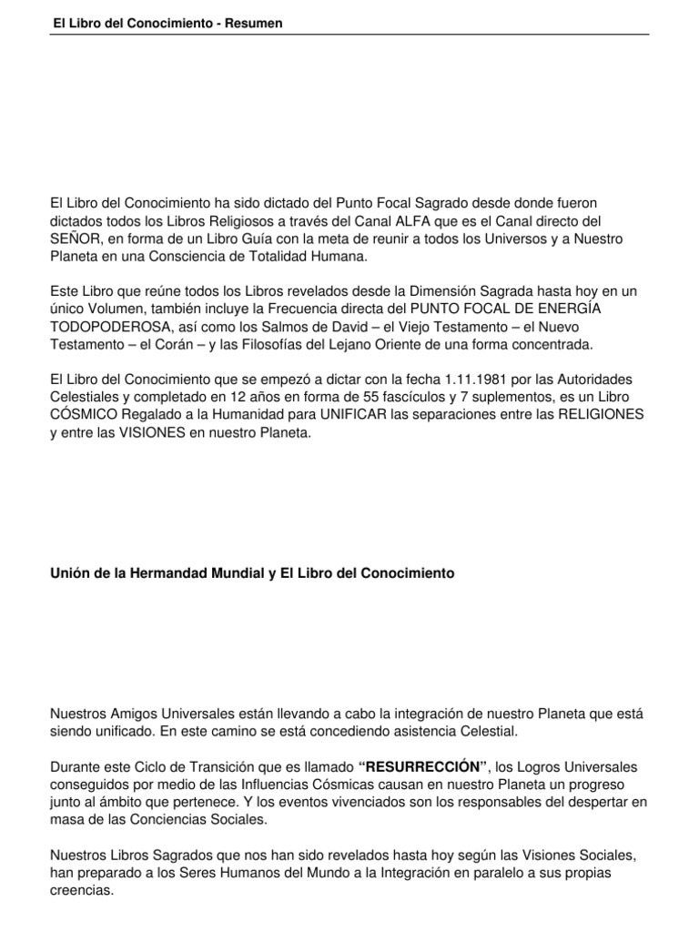 El Libro Del Conocimiento Resumen | PDF | Homo Sapiens | Conocimiento