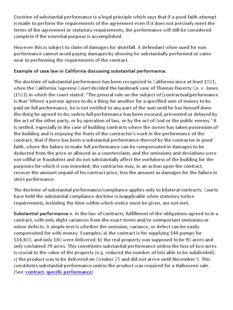 Doctrine of Substantial Performance | PDF | Damages | Legal Concepts