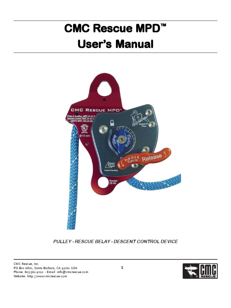 CMC Rescue MPD User's Manual | Rope | Manufactured Goods