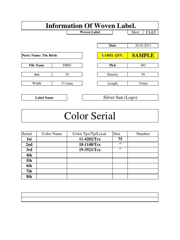 Color Serial: Information of Woven Label | PDF | Technology & Engineering