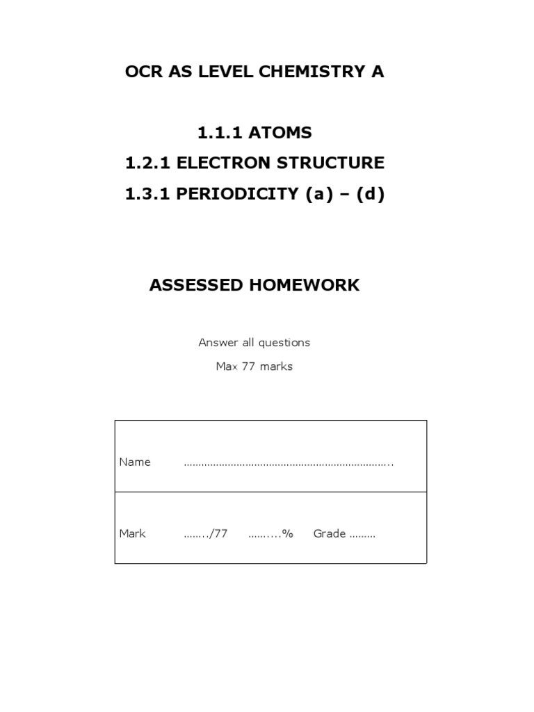 Atoms, Electron Structure and Periodicity HW | PDF | Electron ...