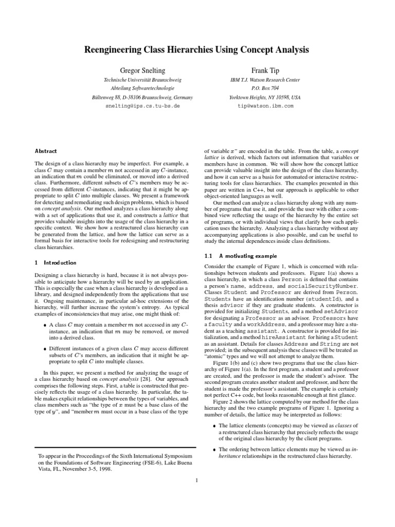 Reengineering Class Hierarchies Using Concept Analysis C M C M C C C X