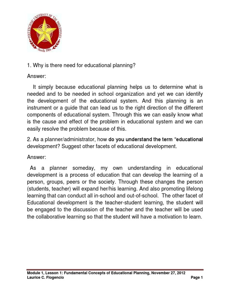 Module 1.lesson 1 Fundamental Concepts Educational Planning | PDF