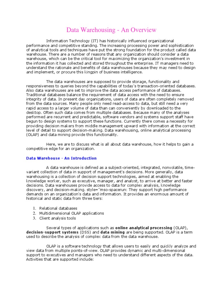 Data Warehousing | PDF | Data Warehouse | Databases