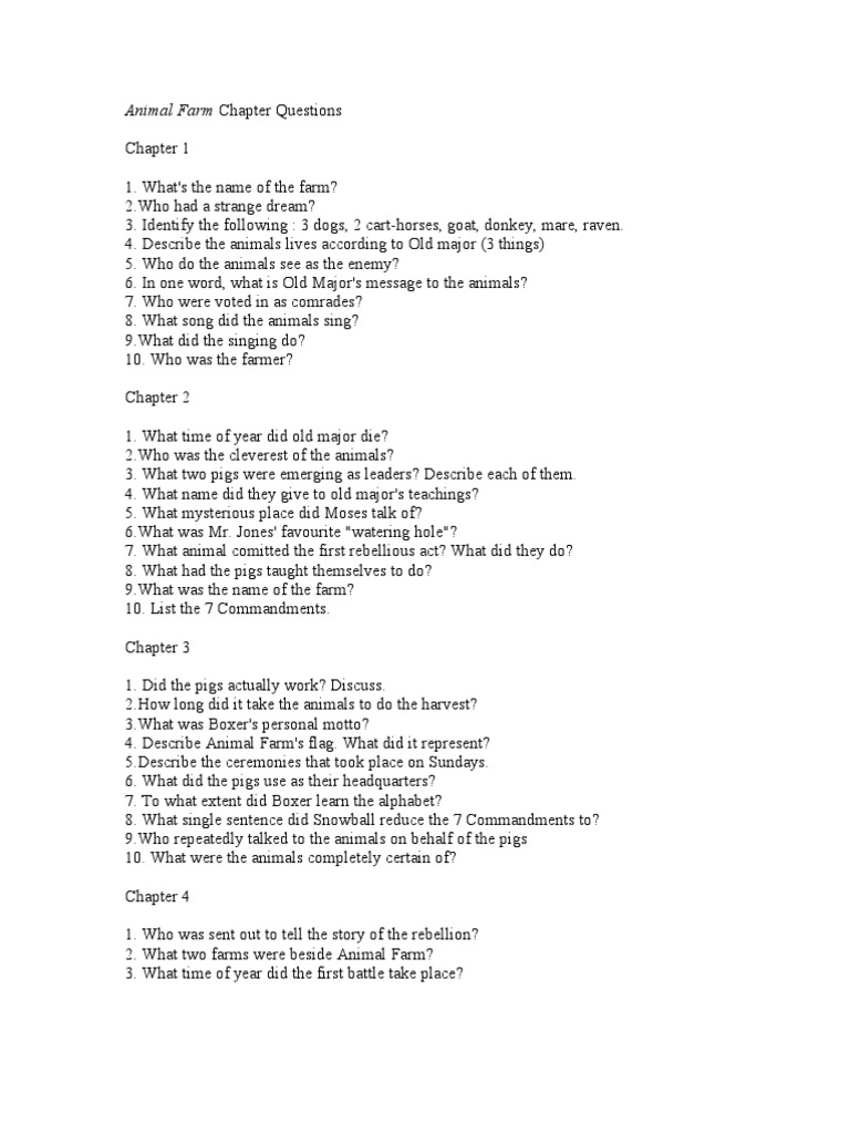 Animal Farm Chapter Questions Guide | PDF | Agriculture