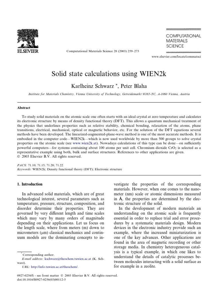 WIEN2k Solid State DFT Analysis | PDF | Density Functional Theory | Ab ...
