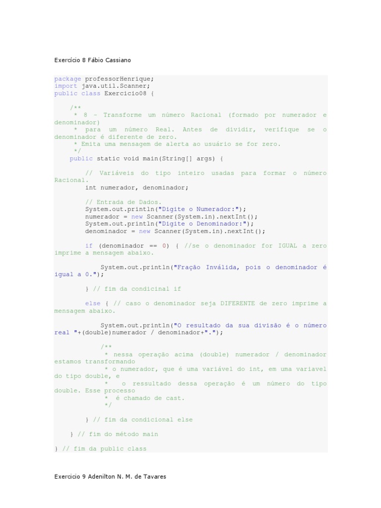 Exercicios Java | Fração (Matemática) | Java (Linguagem de Programação)