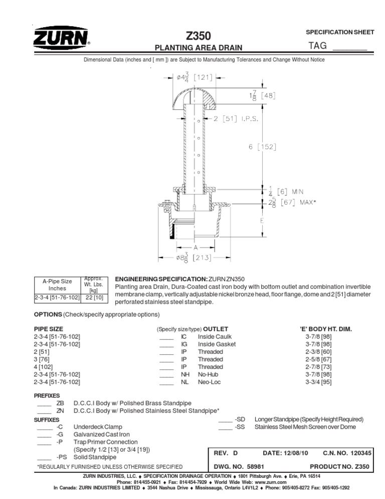 Zurn Planter Drain - Z 350 PDF | PDF