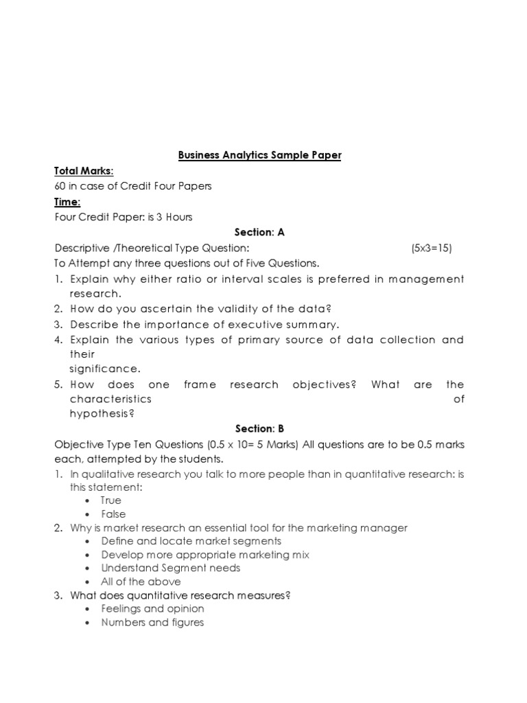 Business Analytics Exam Overview | PDF | Survey Methodology ...