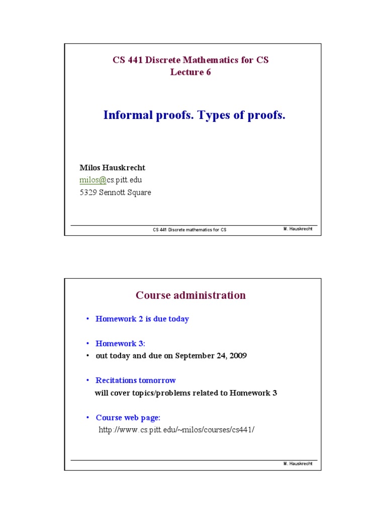 Informal Proofs. Types of Proofs.: CS 441 Discrete Mathematics For CS | Download Free PDF ...