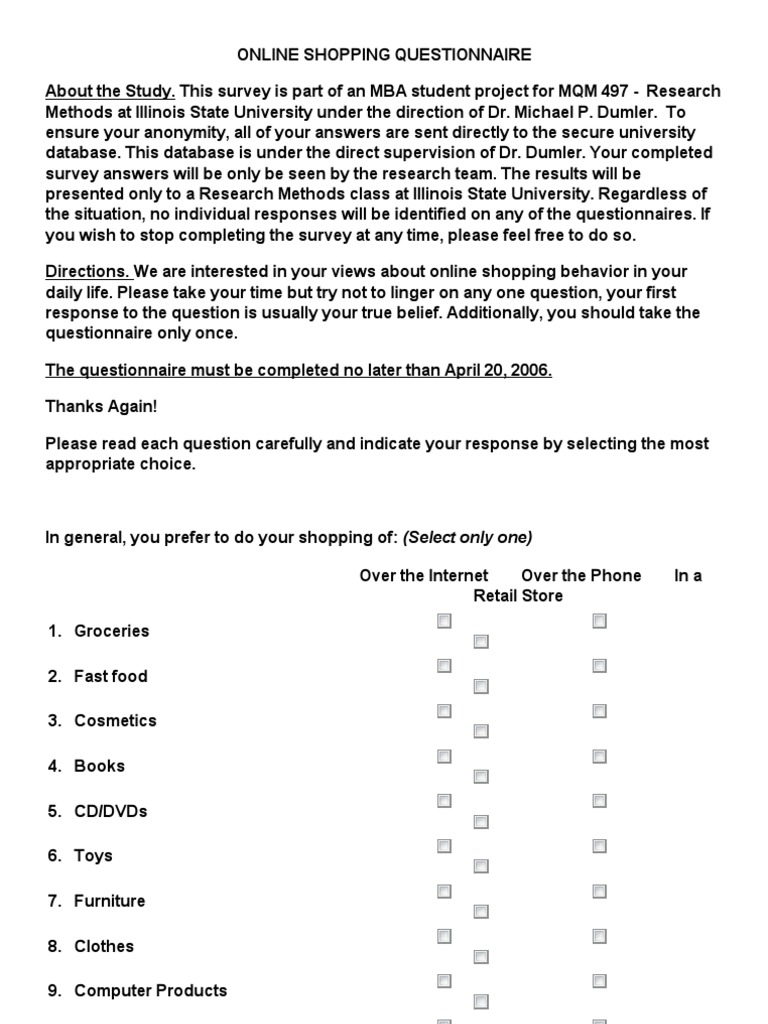 Online Shopping Questionnaire | PDF | Online Shopping | Retail