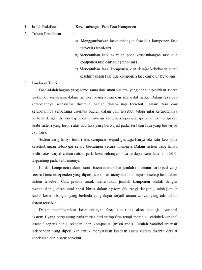 Laporan Praktikum Kimia Fisik: Kesetimbangan Fase Dua Komponen | PDF | Metode & Bahan Ajar ...