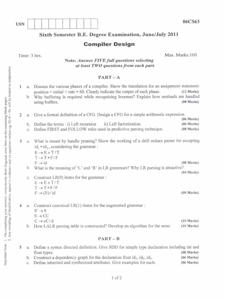 Compiler Design Question Paper | PDF