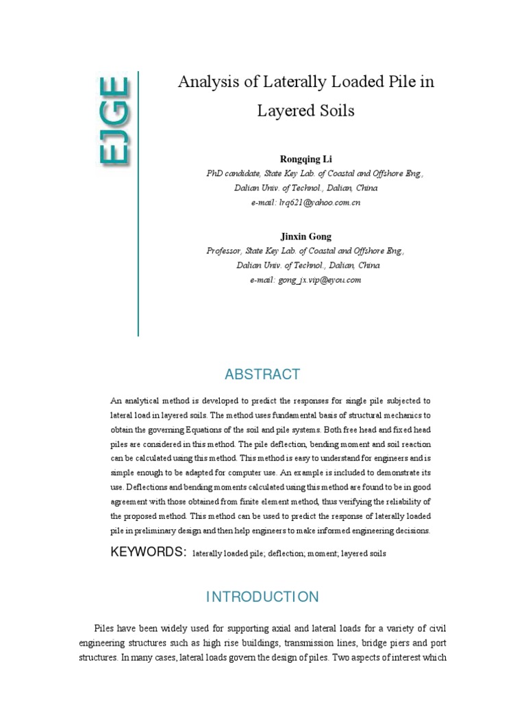Analysis of Laterally Loaded Pile | PDF | Finite Element Method | Bending