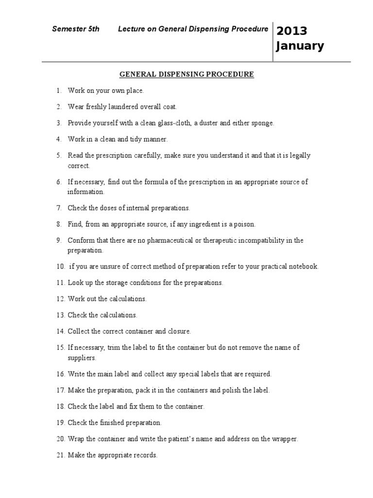 General Dispensing Procedure | PDF | Medical Prescription | Healthcare ...