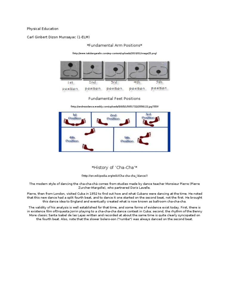 PE HW - Fundamental Arm and Feet Positions, Cha-Cha | PDF | Competitive ...