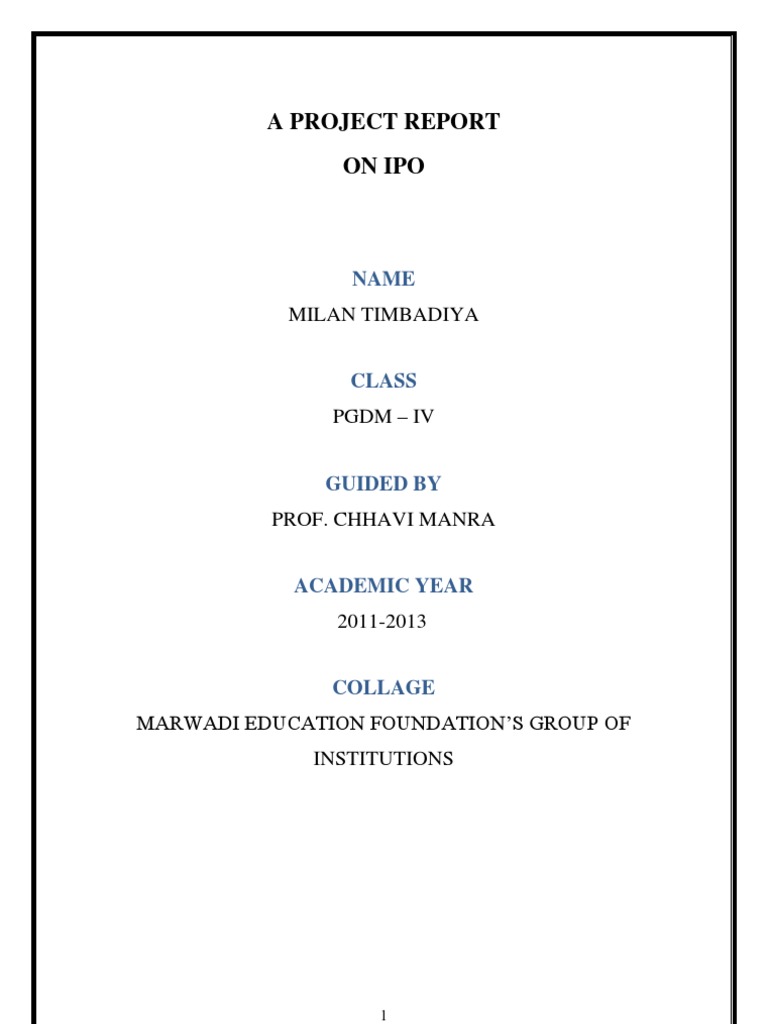 Ipo Report | PDF | Initial Public Offering | Financial Markets