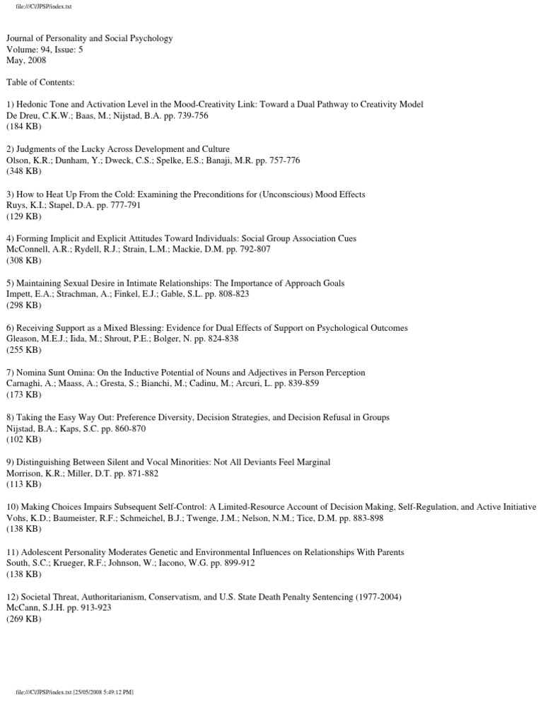 JPSP - 2008, May | PDF | Mood (Psychology) | Mental Health