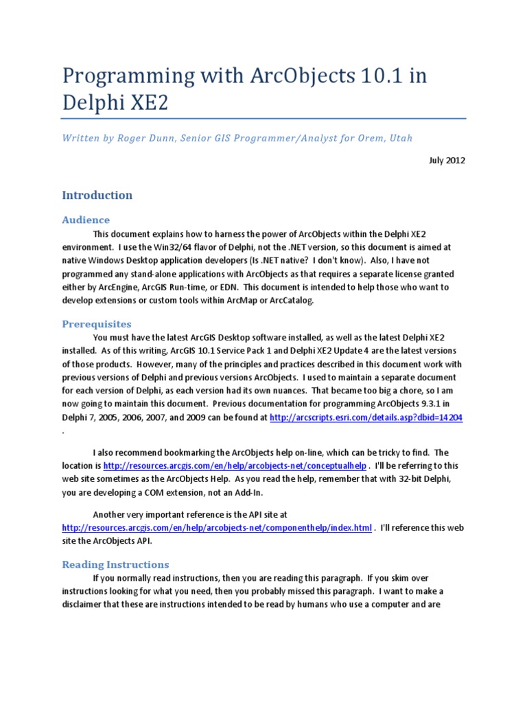 ArcObjects 10.1 in Delphi XE2 | PDF | Component Object Model | Arc Gis