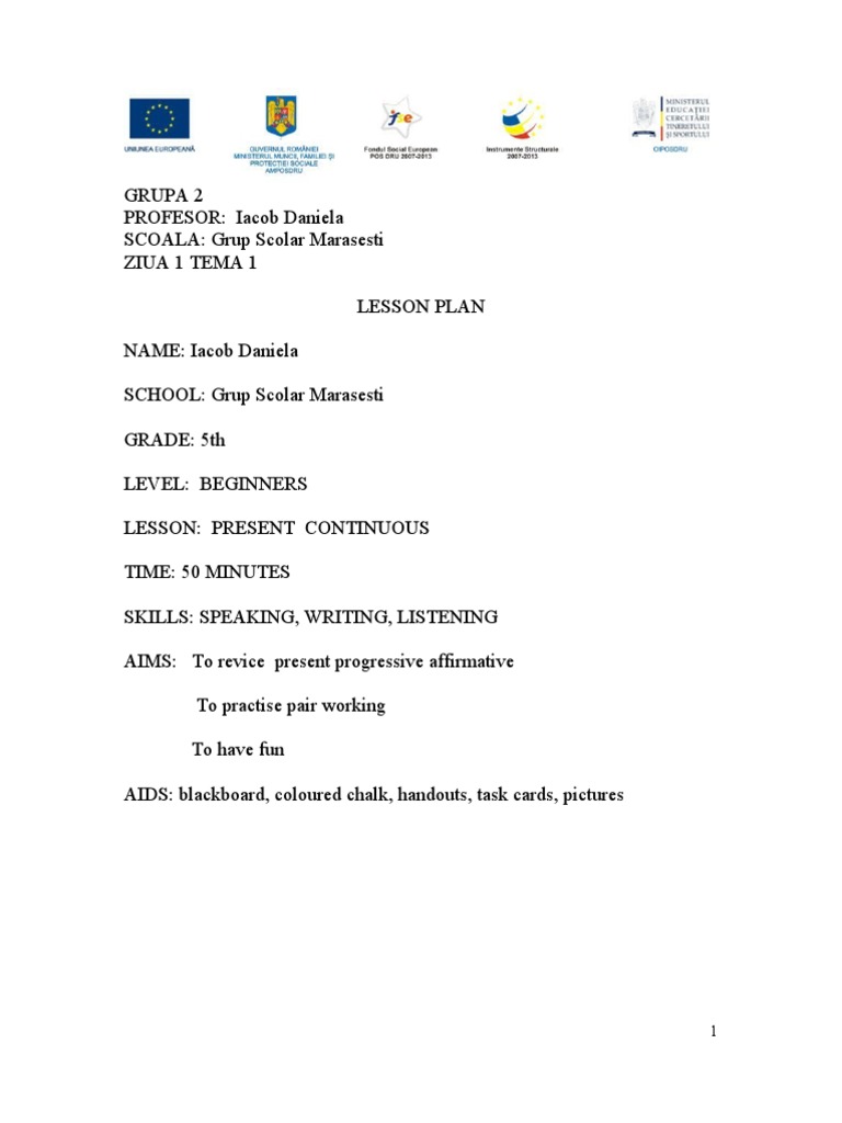 Lesson Plan Present Continuous-M - 2 | PDF