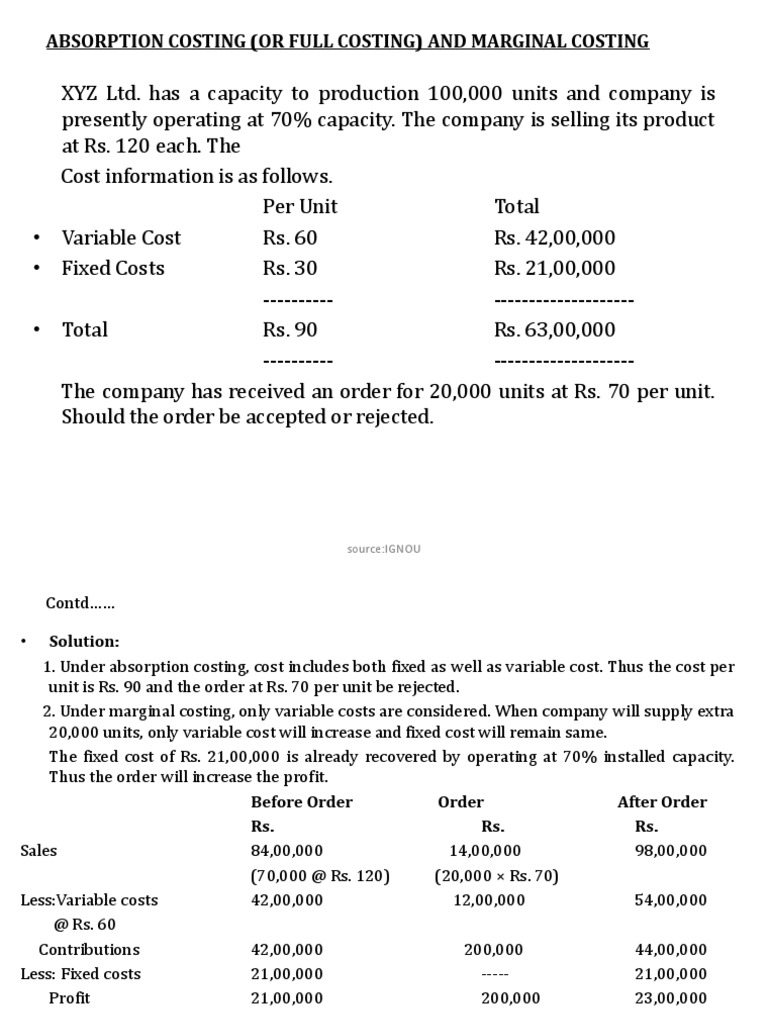 Absorption Costing (Or Full Costing) and Marginal Costing | PDF ...