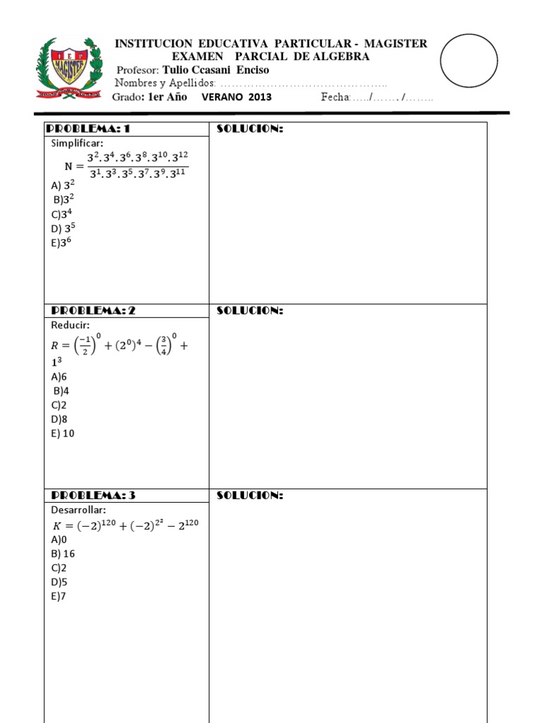 1er Añ0 - Algebra | PDF | Métodos y materiales de enseñanza