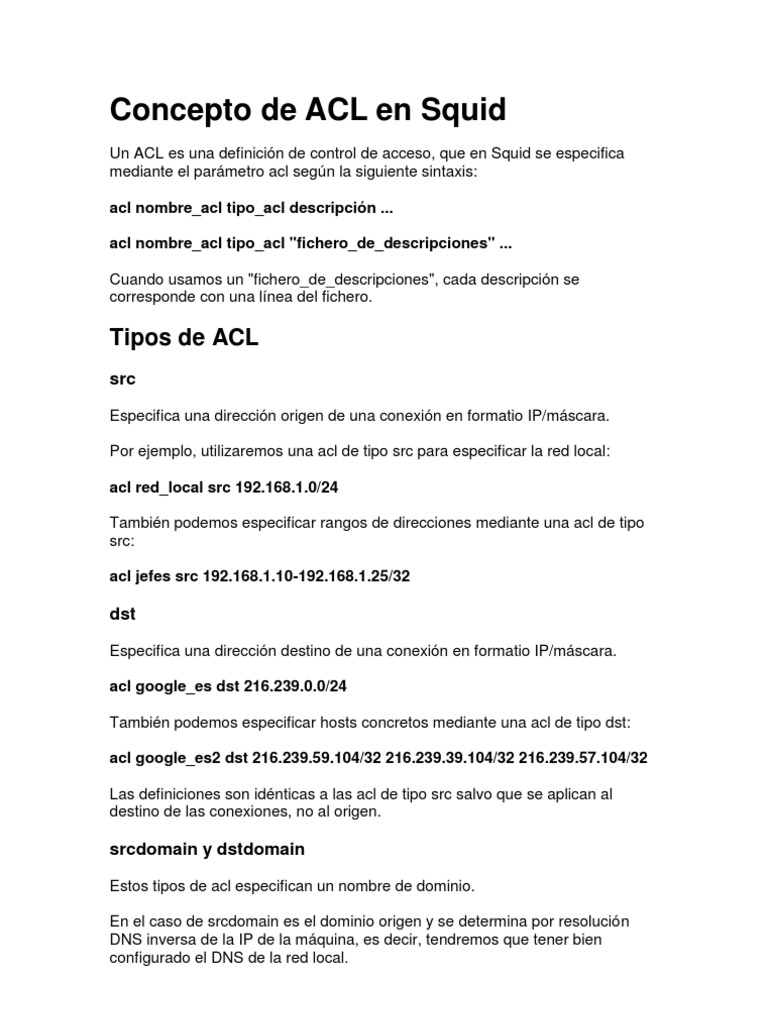 Concepto de ACL en Squid | PDF | Dirección IP | Servidor web
