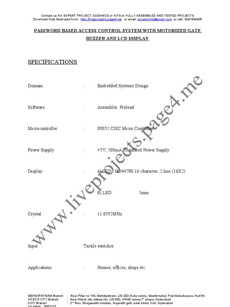 0003 Password Based Access Control System With Motorized Gate Buzzer And Lcd Display Pdf