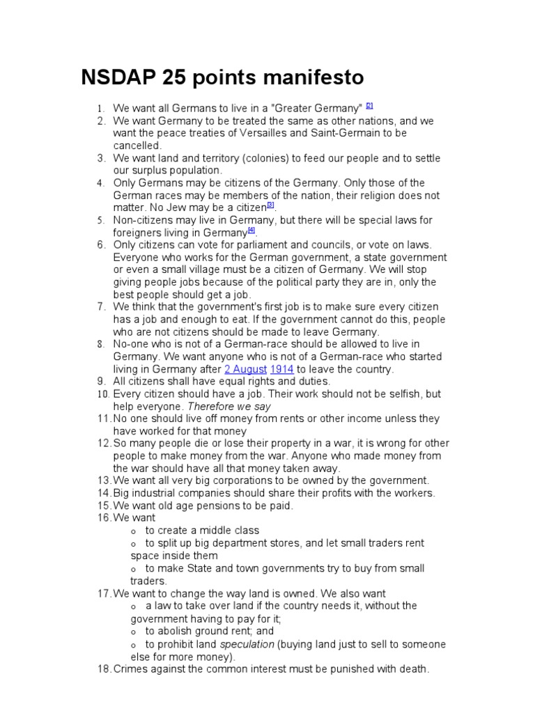 NSDAP 25 Points Manifesto | Download Free PDF | Nazi Germany | Nazi Party