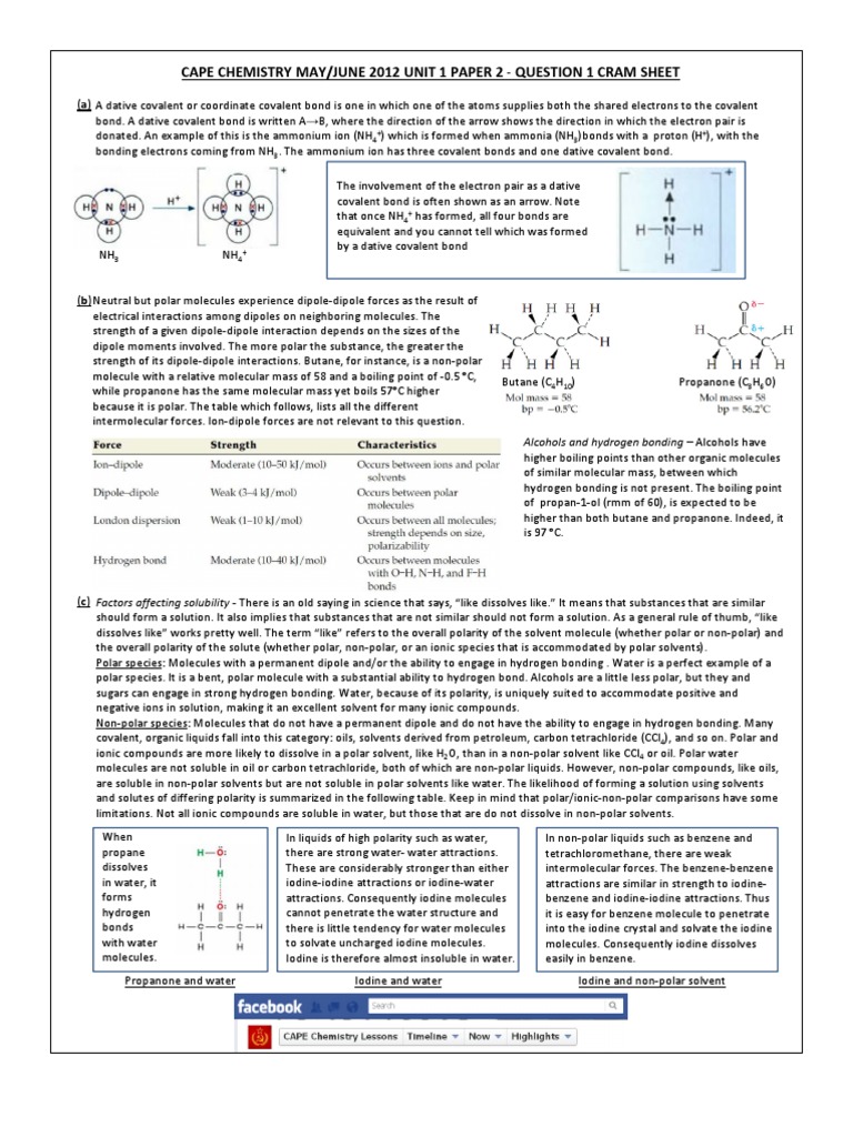 CAPE Chemistry Study Guide | PDF | Chemical Polarity | Chemical Bond
