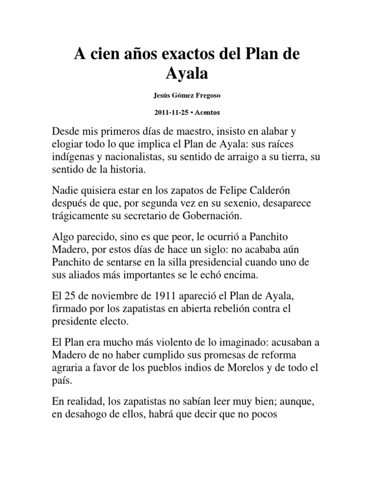 A Cien Años Exactos Del Plan de Ayala | PDF | México | Revoluciones