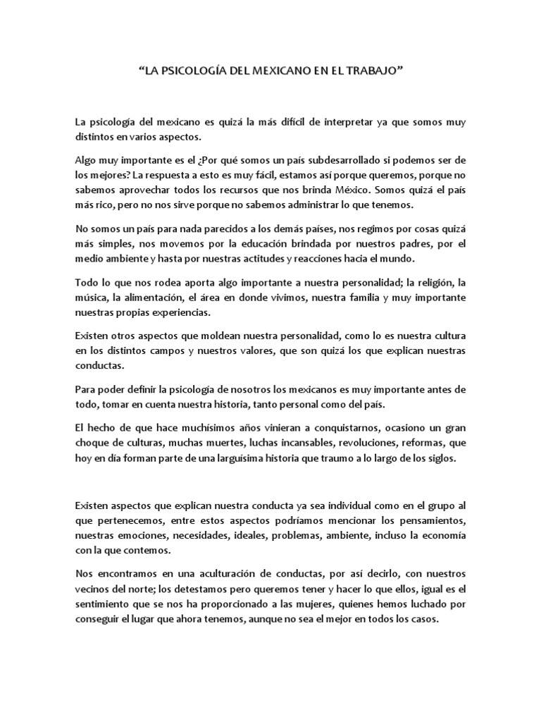 La Psicología Del Mexicano en El Trabajo | PDF | México | Sicología