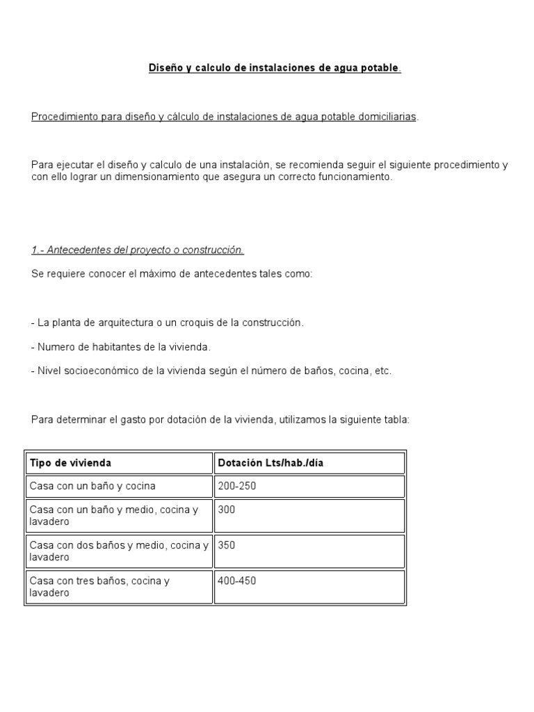 Cálculo de Instalaciones de Agua Potable | PDF | Tanque séptico | Dibujo