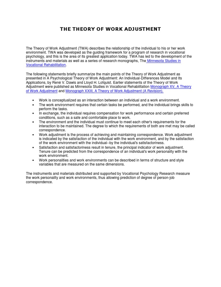 The Theory of Work Adjustment | PDF
