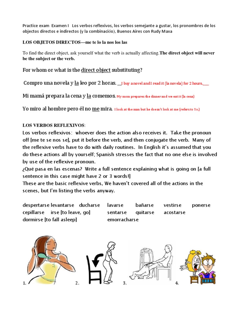 Practice Exam Examen I Los Verbos Reflexivos | PDF | Linguistic ...