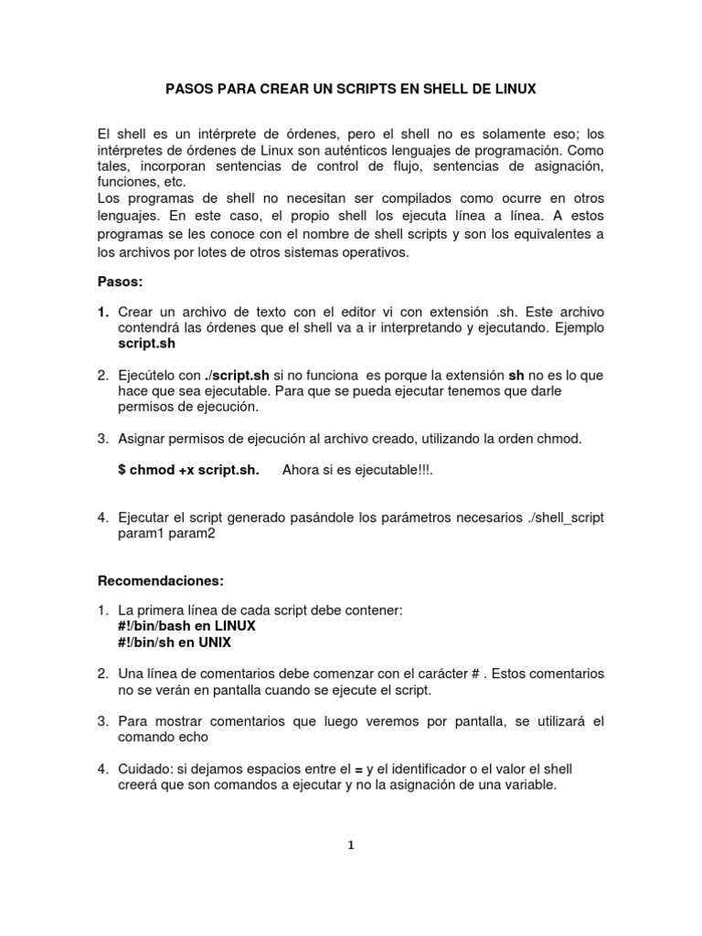 Pasos para Crear Un Scrips en Shell de Linux | PDF | Interfaz de línea ...