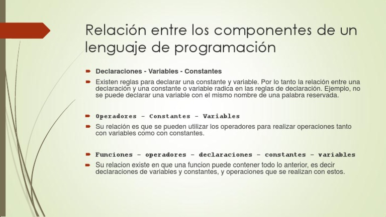 Lenguajes de Programación (Relación de Los Componentes) | PDF