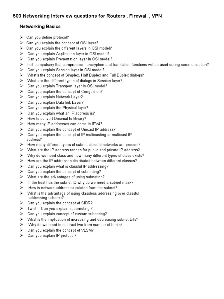 500 Interview Questions on Networking | PDF | Ip Address | Routing