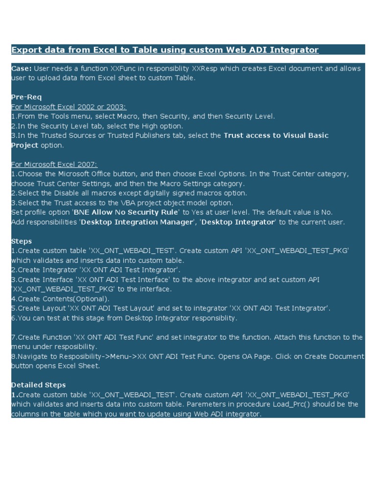 Export Data From Excel To Table Using Custom Web ADI Integrator | PDF | Microsoft Excel ...
