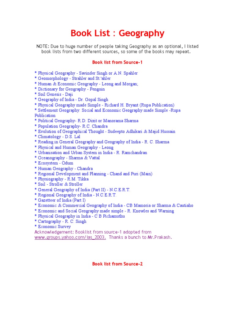 Comprehensive Book List for Geography Optional Subject Preparation ...