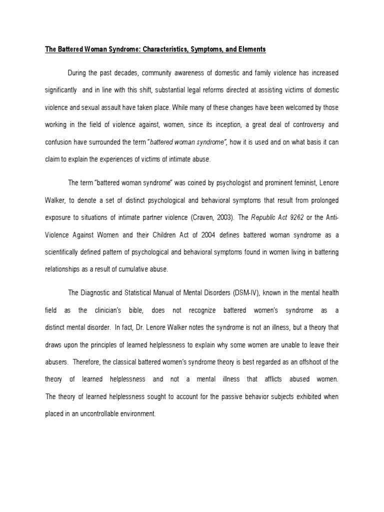 Understanding Battered Woman Syndrome | PDF | Domestic Violence | Violence