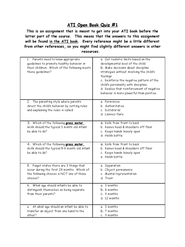 ATI Open Book Quiz 1 | PDF | Toddler | Infants