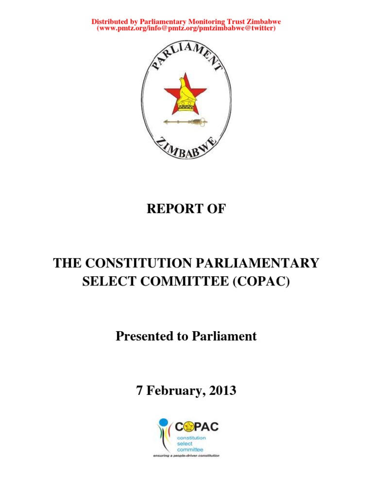 Constitution Parliamentary Select Committee (COPAC) Report On The Final Draft Constitution of ...