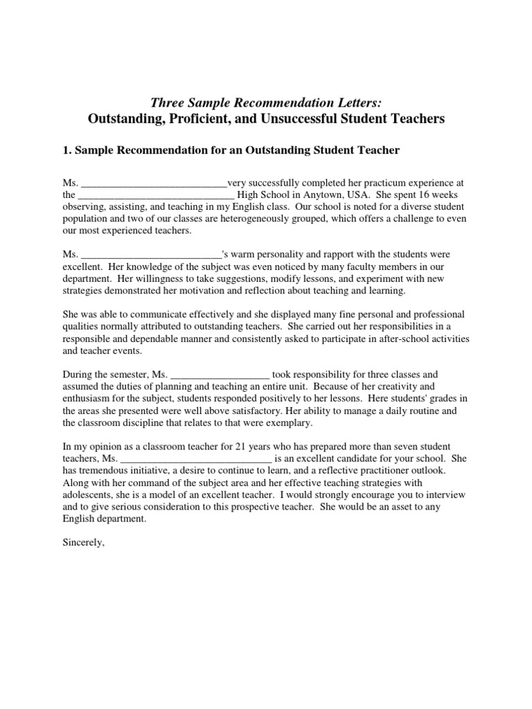 Recommendation Letter For High School Student