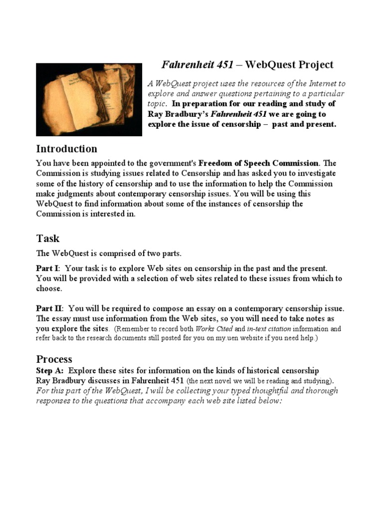 Fahrenheit 451 WebQuest | PDF | Censorship | Freedom Of Speech