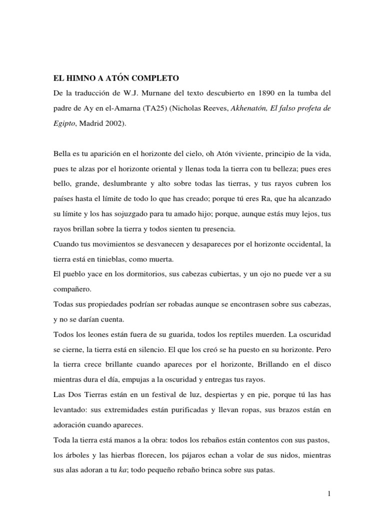 Himno A Atón | PDF | Akhenaton | Tutankamón